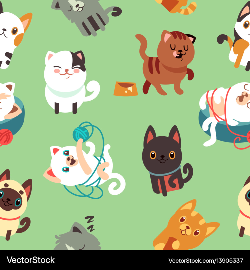 Cartoon cats kitten seamless background Royalty Free Vector