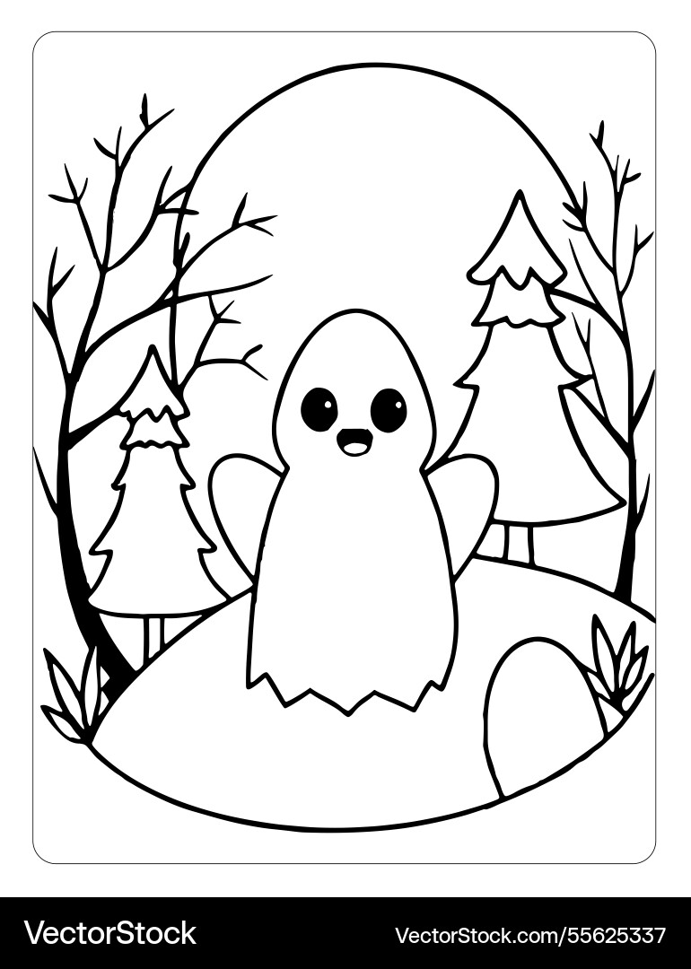 Printable ghostly forest halloween coloring pages Vector Image