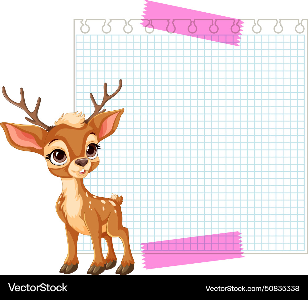 Adorable cartoon deer with a blank notepad sheet Vector Image
