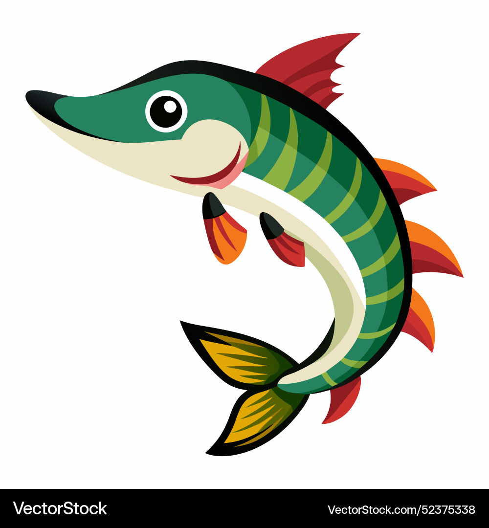 Chain pickerel fish stands kawaii Royalty Free Vector Image