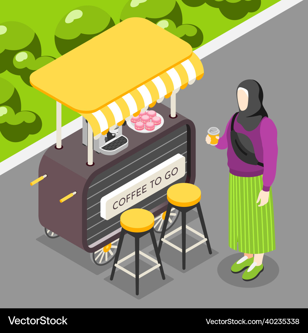 Coffee to go isometric background Royalty Free Vector Image