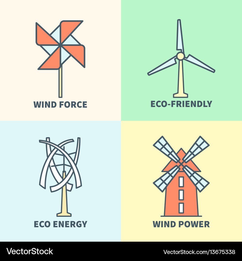 Windmill linear logo set eco friendly wind force Vector Image