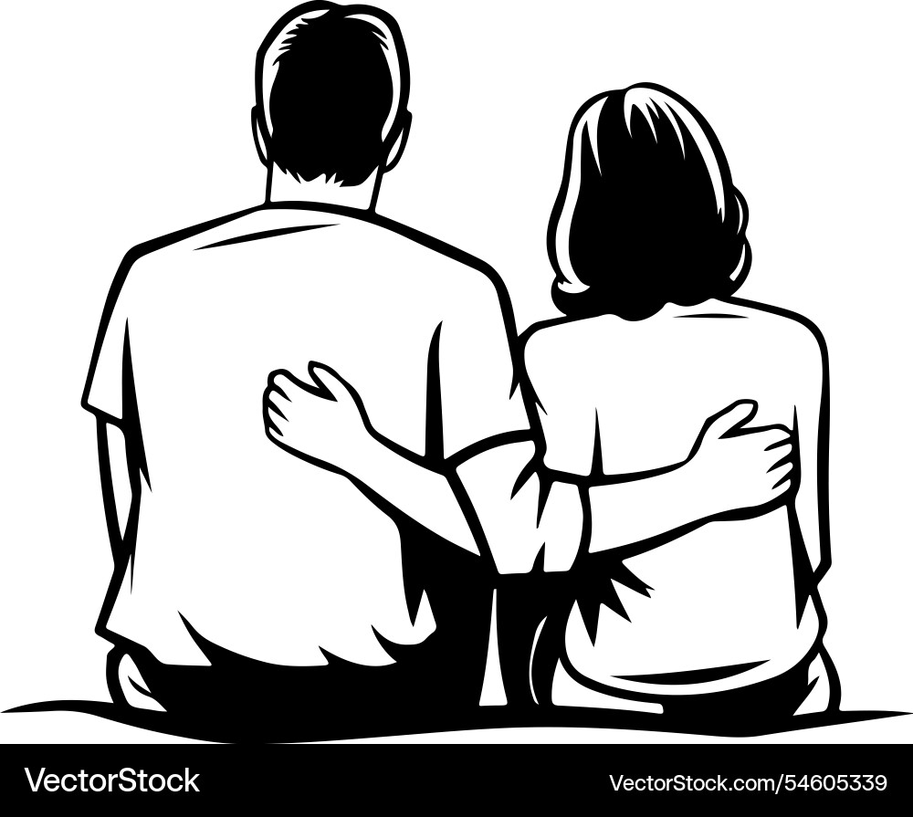 A couple sitting idly line art Royalty Free Vector Image