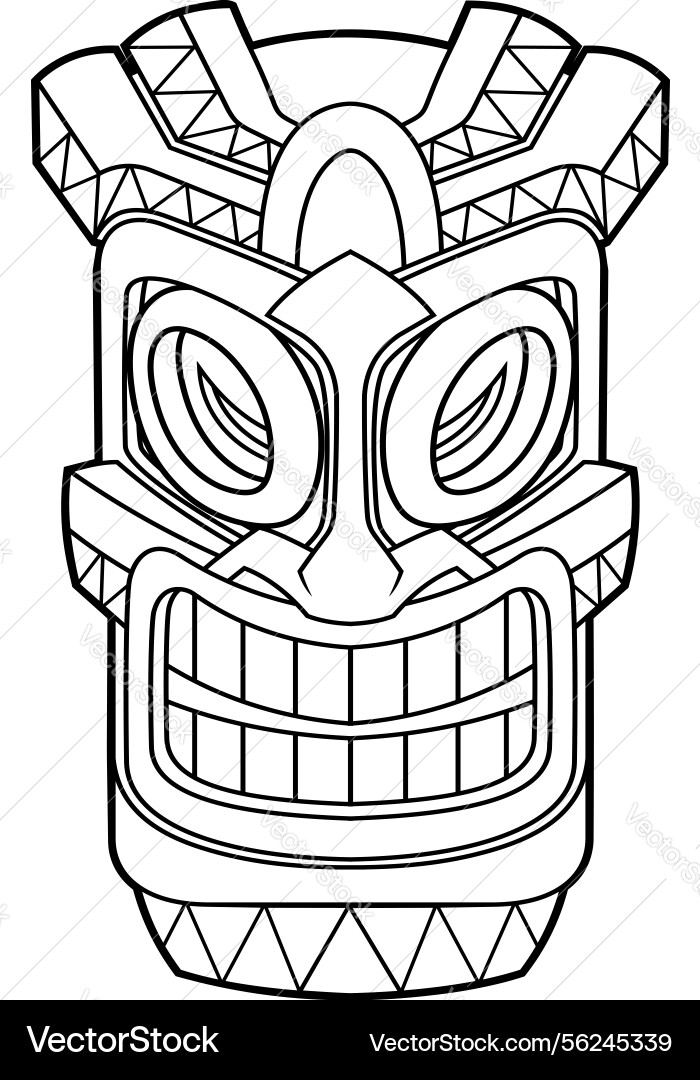 Black and white smiling tiki mask Royalty Free Vector Image