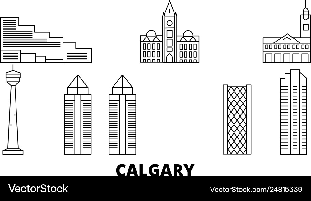 Canada calgary line travel skyline set Royalty Free Vector