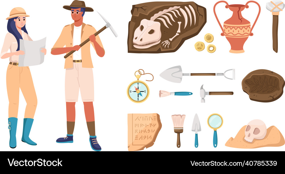 Cartoon Archaeology Expedition Royalty Free Vector Image