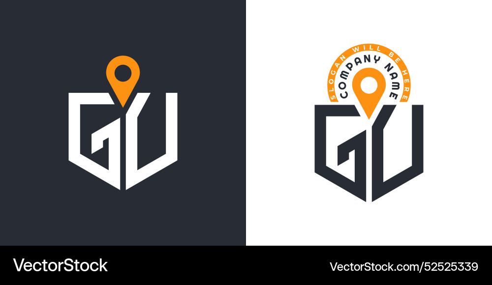 Gu location logo bundle letter dual icons Vector Image