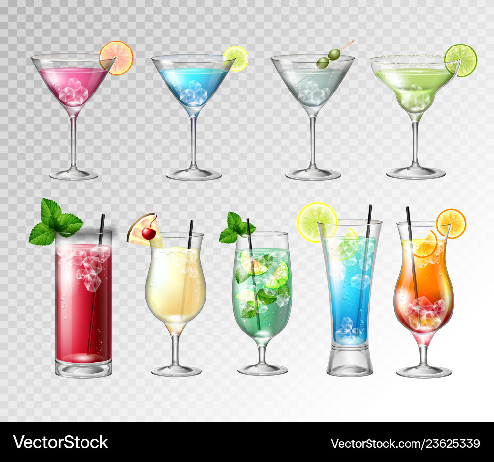 Set of realistic cocktails Royalty Free Vector Image