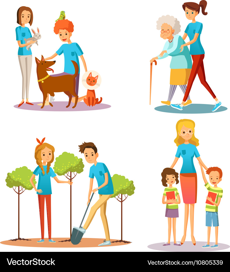 Volunteer people help flat cartoon collection Vector Image