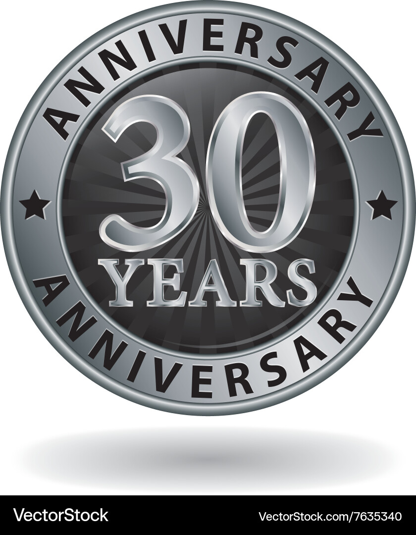 30 years anniversary silver label Royalty Free Vector Image