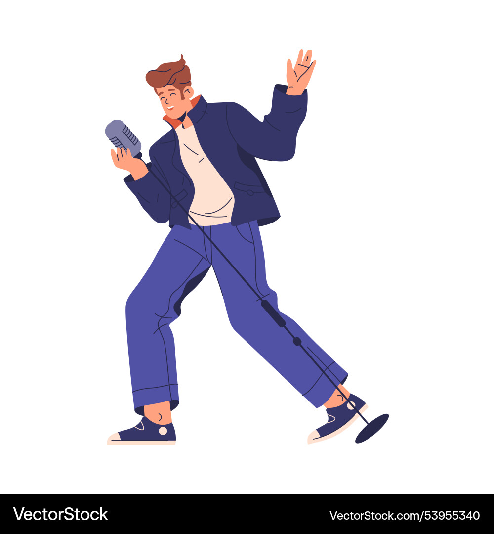 Karaoke singer man with vintage microphone Vector Image
