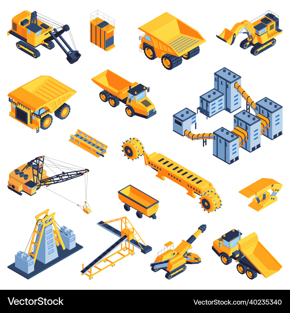 Mine industry isometric set Royalty Free Vector Image
