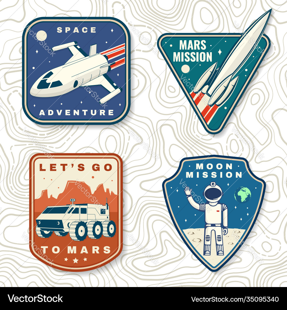 Set space mission logo badge patch Royalty Free Vector Image