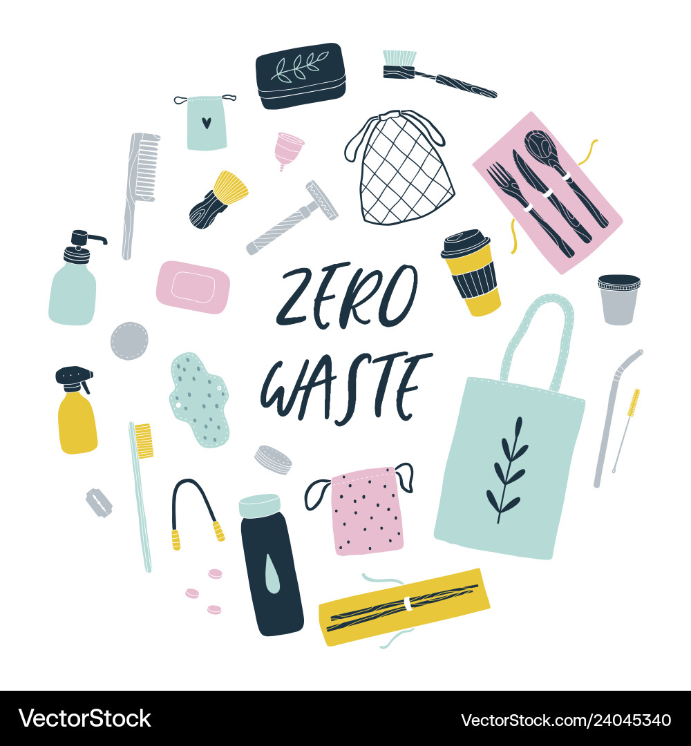 Zero waste reusable items Royalty Free Vector Image
