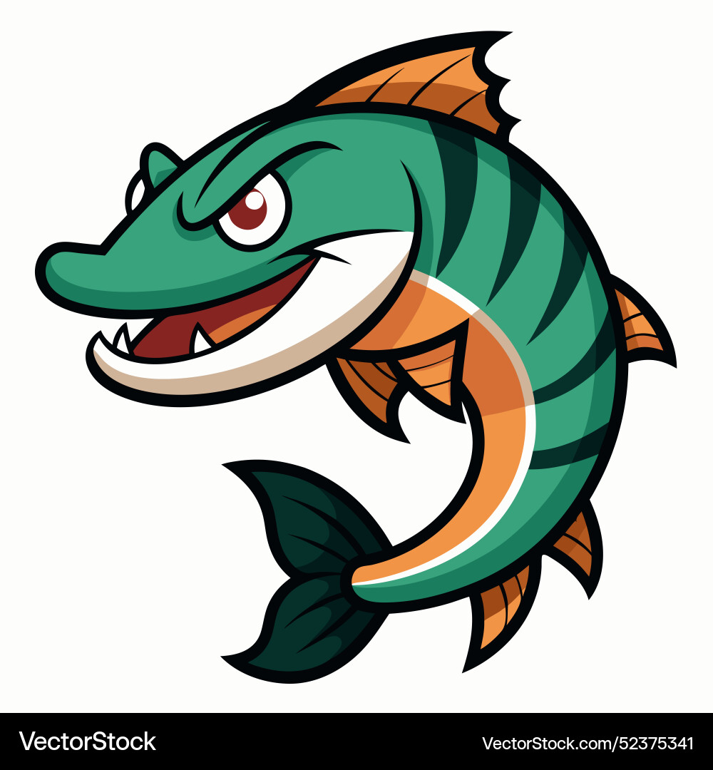 Chain pickerel fish angry kawaii Royalty Free Vector Image