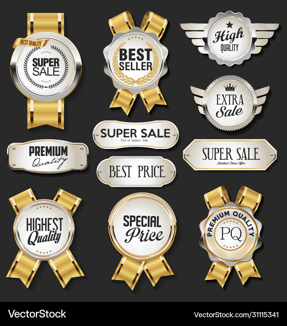 Collection silver and gold badges labels Vector Image