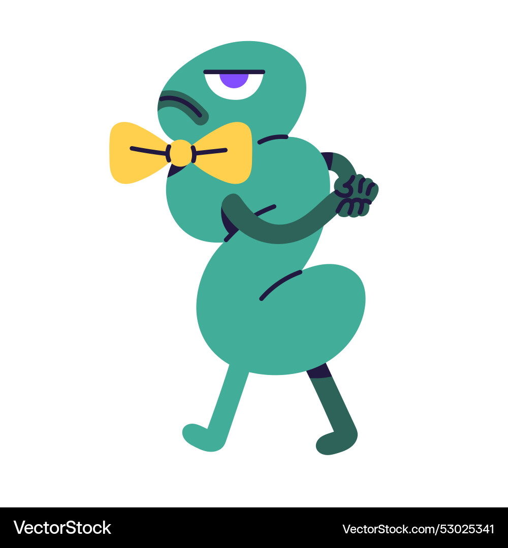 Dissatisfied worm with bow walks crosses hands Vector Image