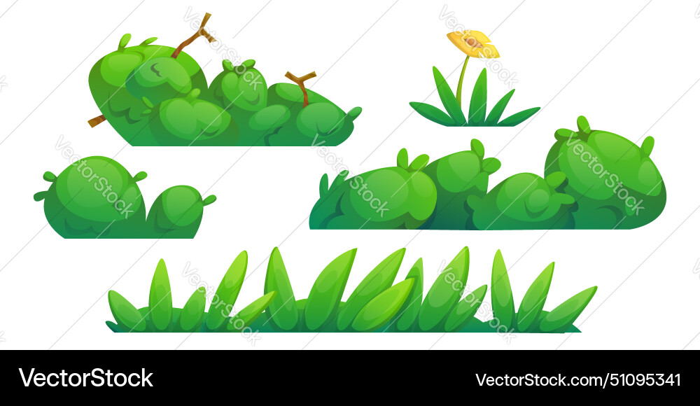 Grass bushes and flowers border Royalty Free Vector Image