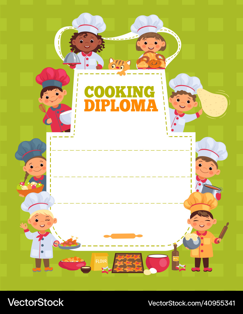 Kids Cooking Certificate - Chefs Diploma Vector Image