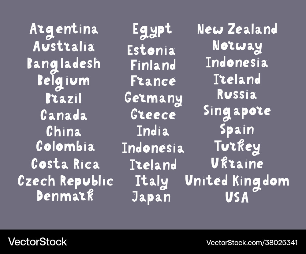 Names countries world european Royalty Free Vector Image