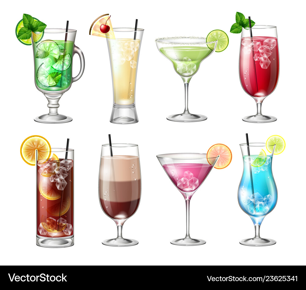 Set of realistic cocktails Royalty Free Vector Image
