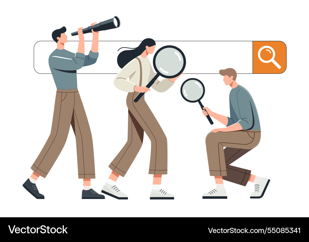 Three people actively searching for information Vector Image
