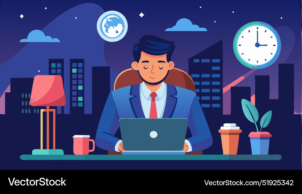 Businessman working late at night Royalty Free Vector Image