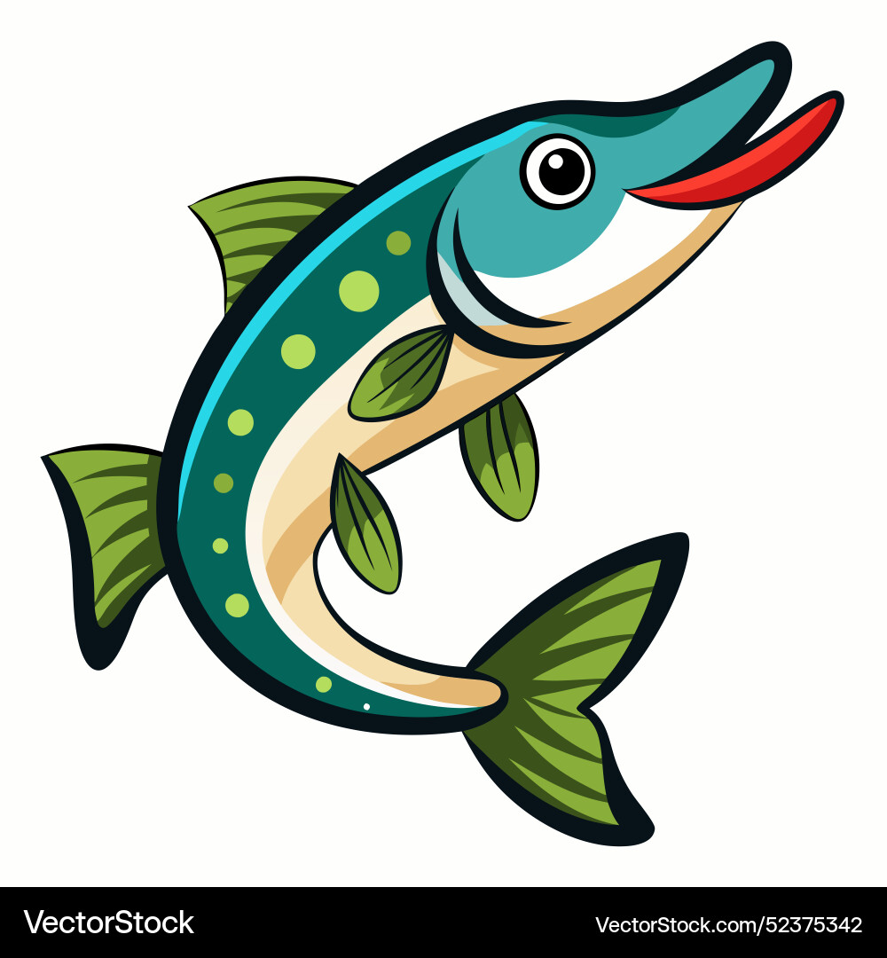 Chain pickerel fish cries kawaii Royalty Free Vector Image