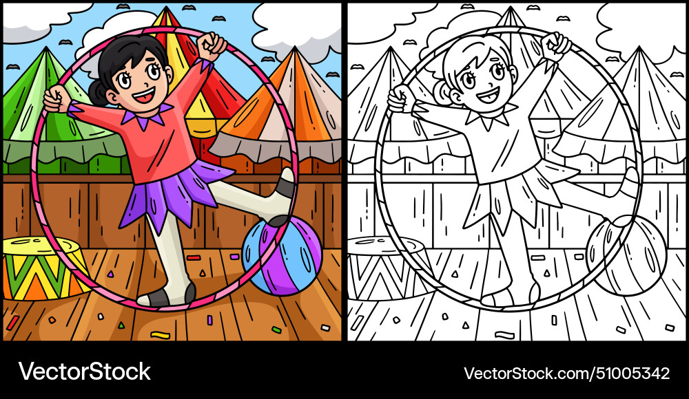 Circus female acrobat coloring page Royalty Free Vector