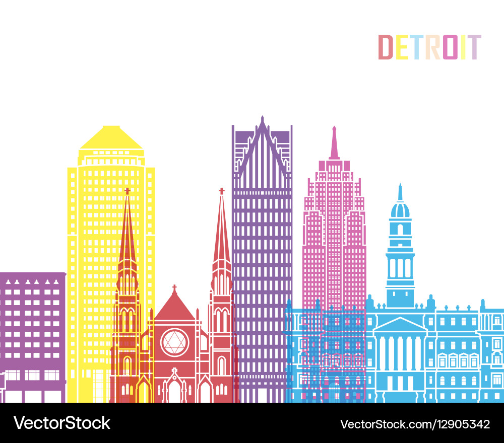 Detroit v2 skyline pop Royalty Free Vector Image