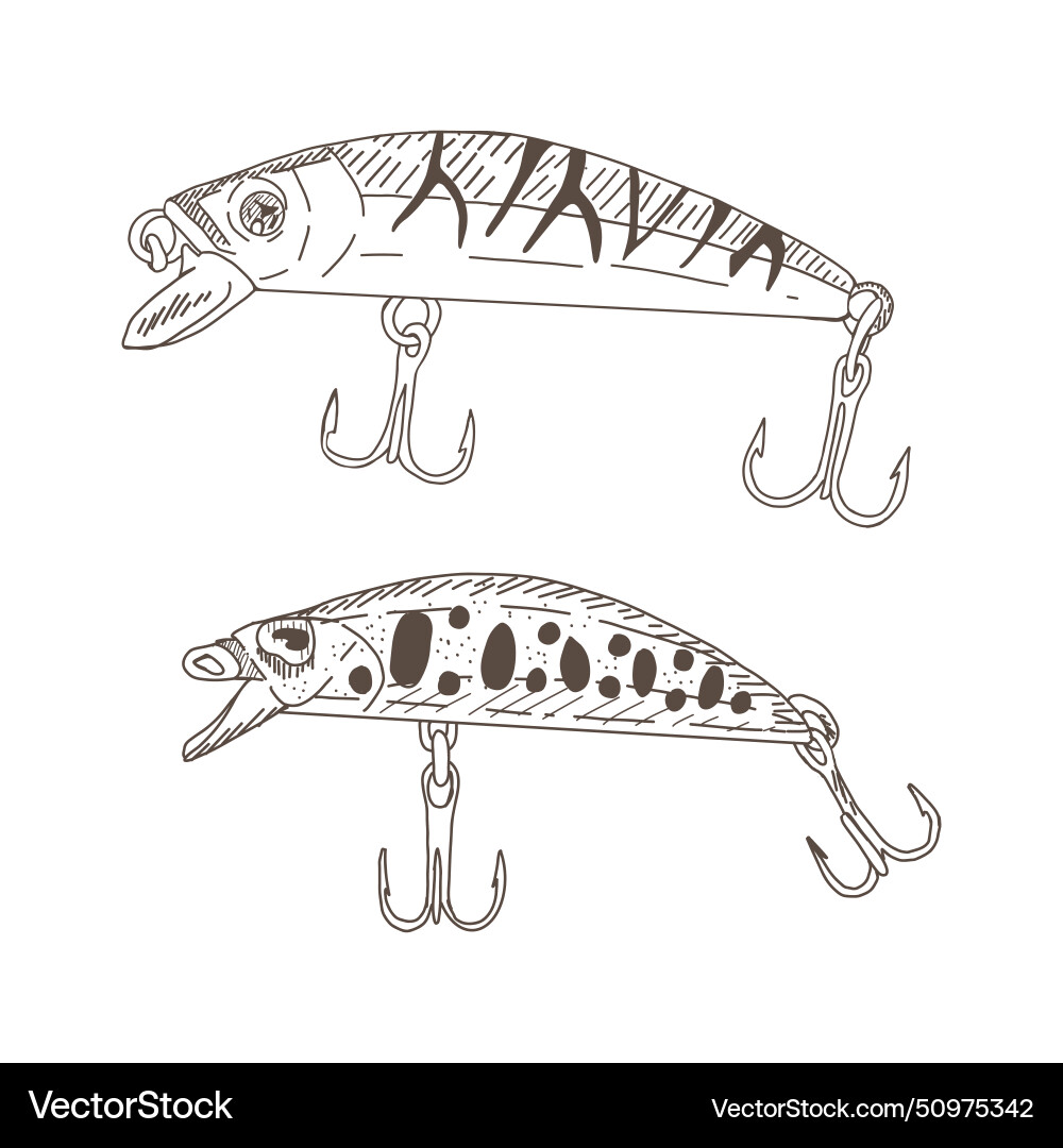 Fish hook minnow tackle set Royalty Free Vector Image