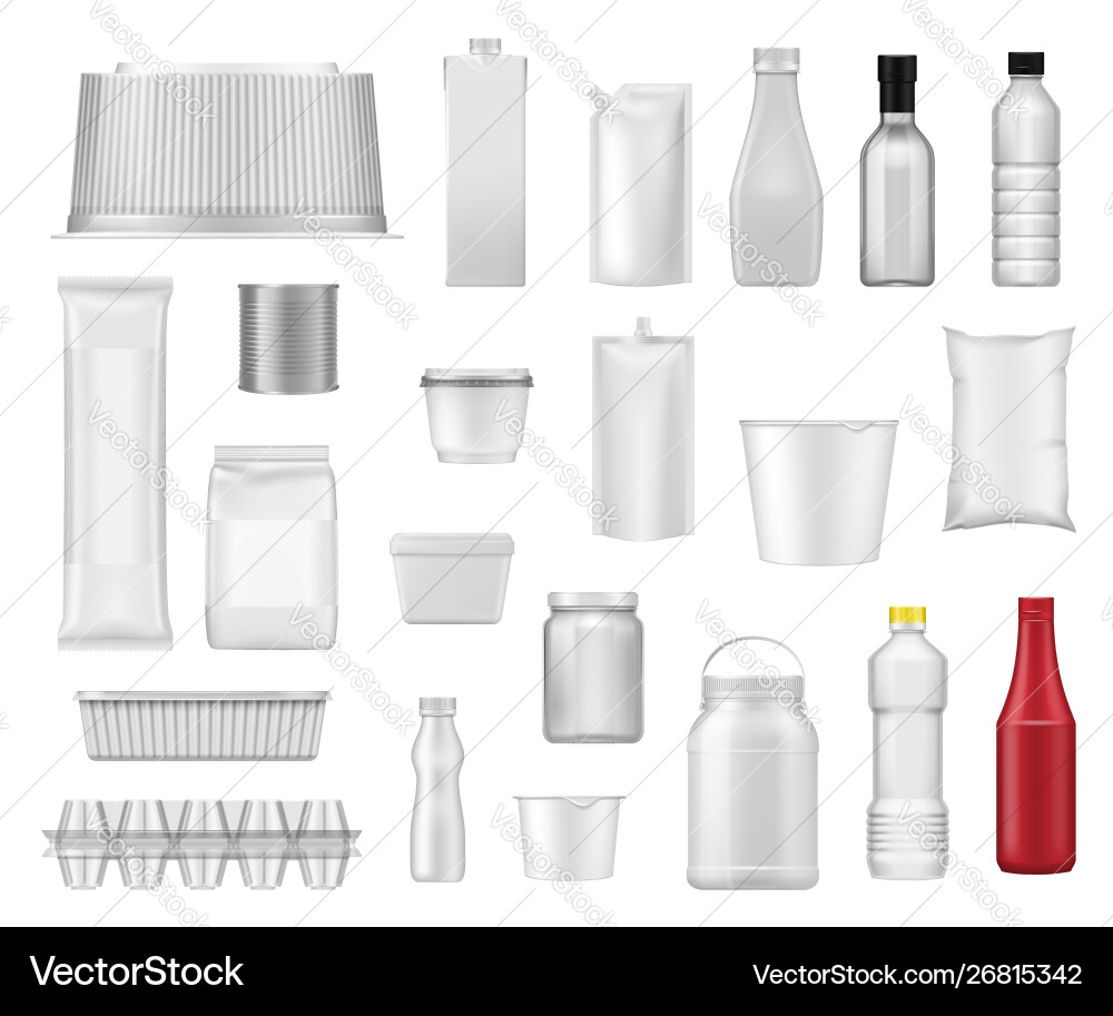 Food packs realistic product package containers Vector Image