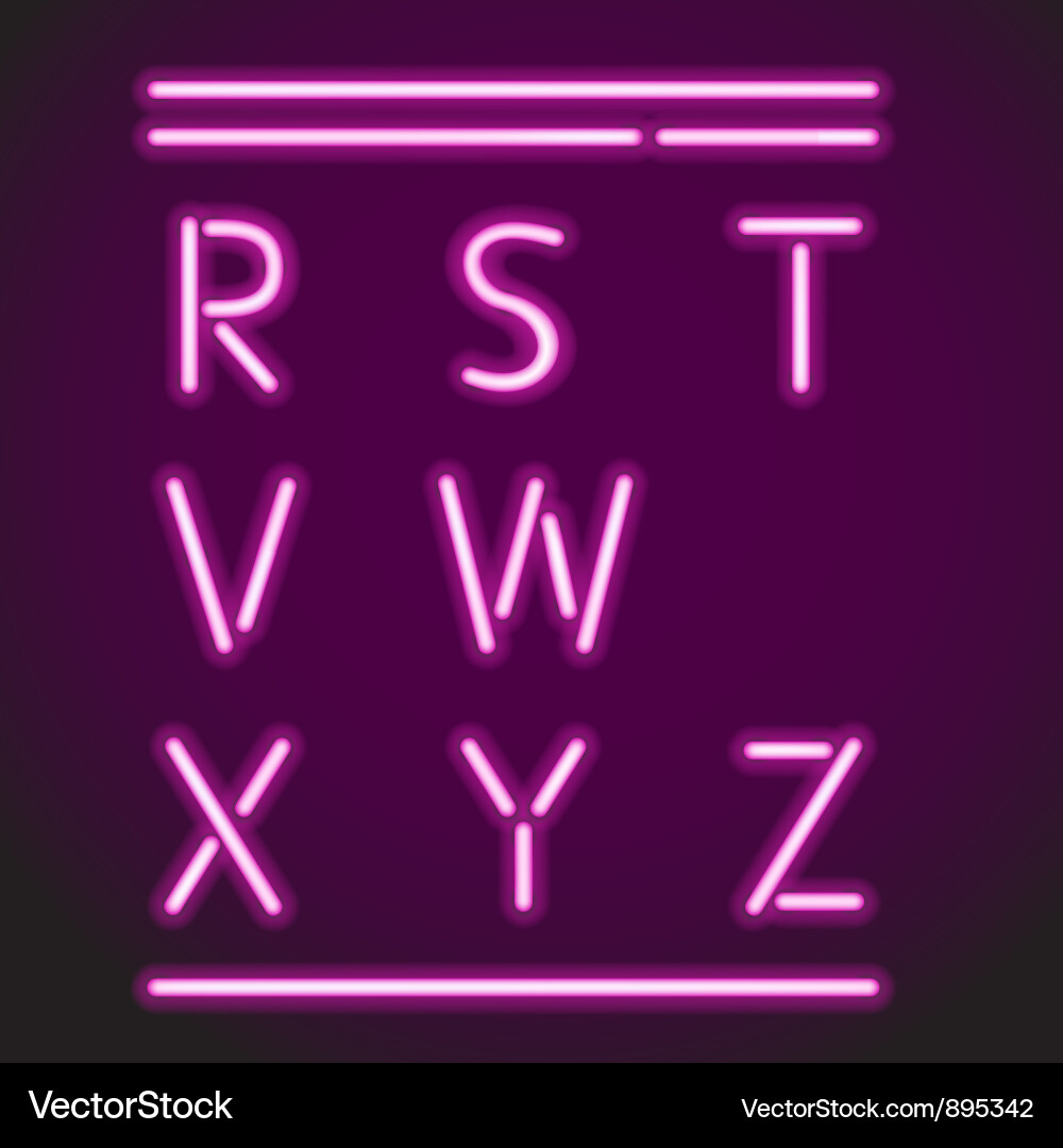 Neon light alphabet r-z Royalty Free Vector Image
