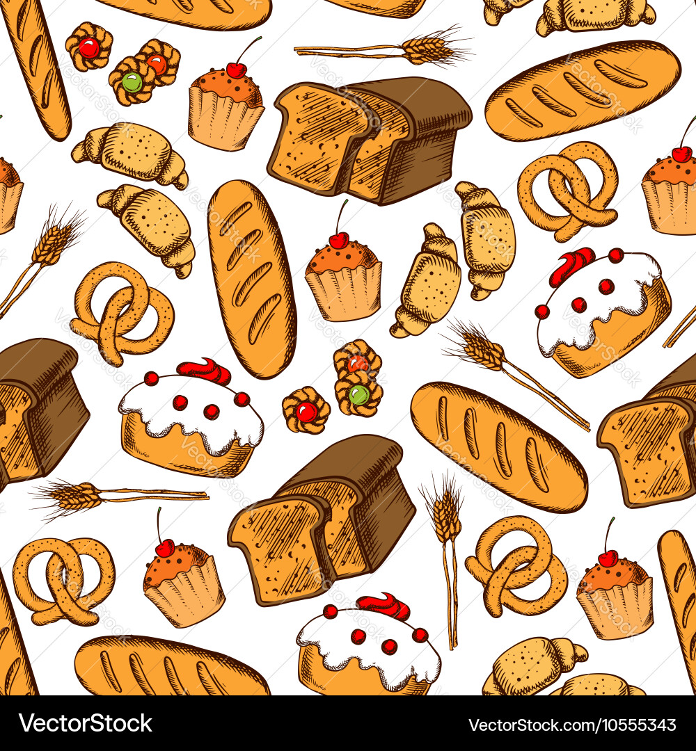 Bakery and pastry seamless background Royalty Free Vector