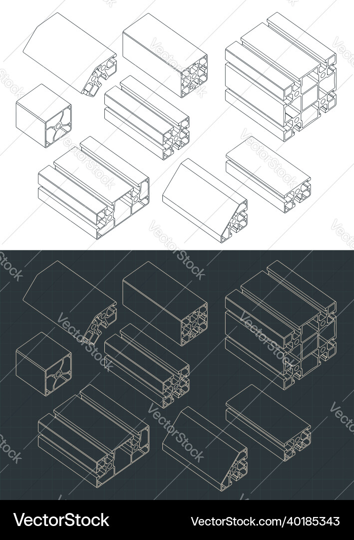 Frame extrusions set isometric blueprints Vector Image