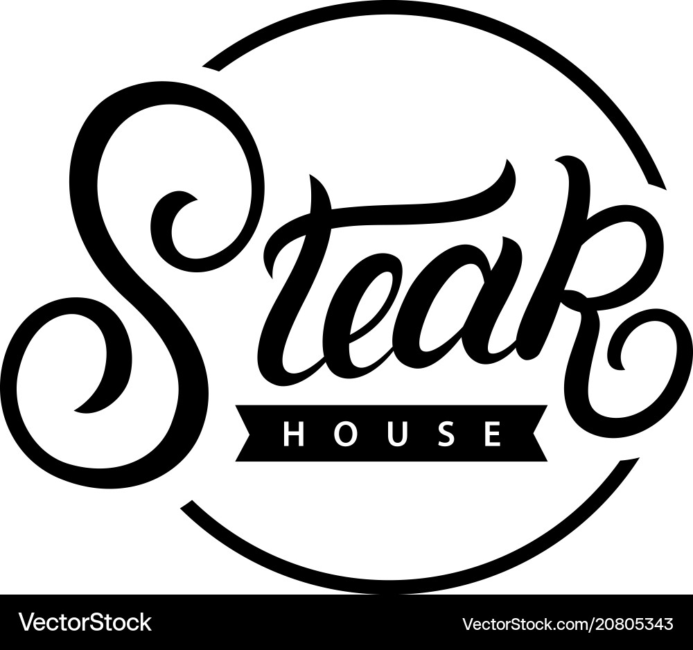 Steak house hand written lettering logo Royalty Free Vector
