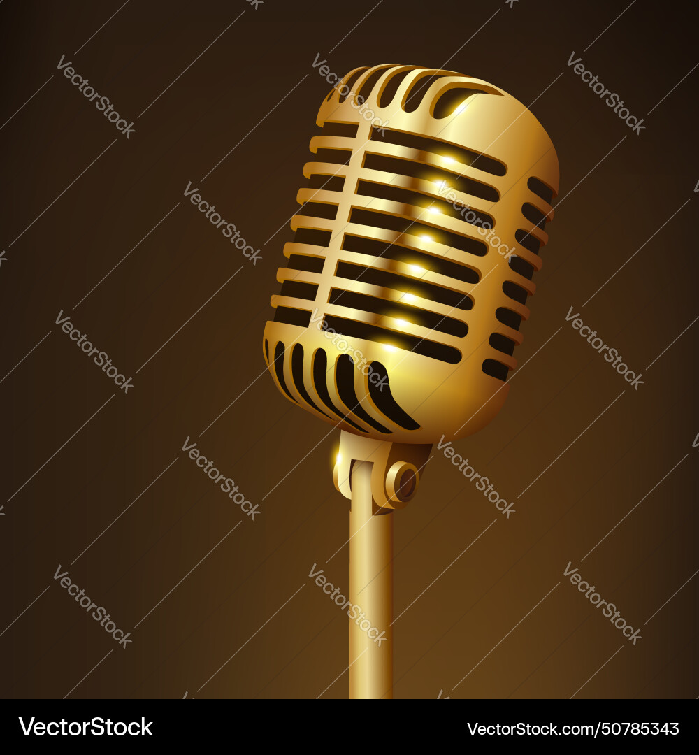 Vintage golden studio microphone isolated on dark Vector Image