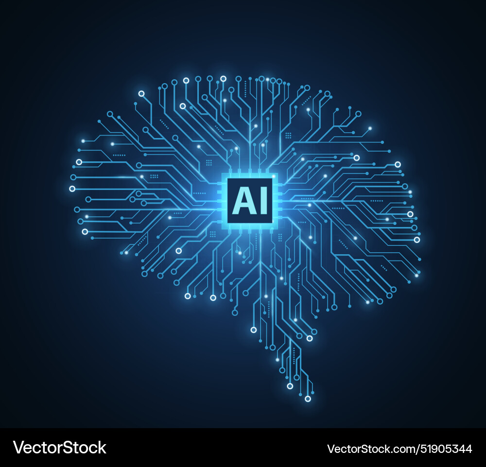 Brain-shaped circuit board with chip artificial Vector Image
