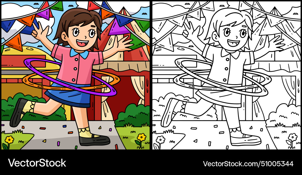 Circus child and hula hoop coloring Royalty Free Vector