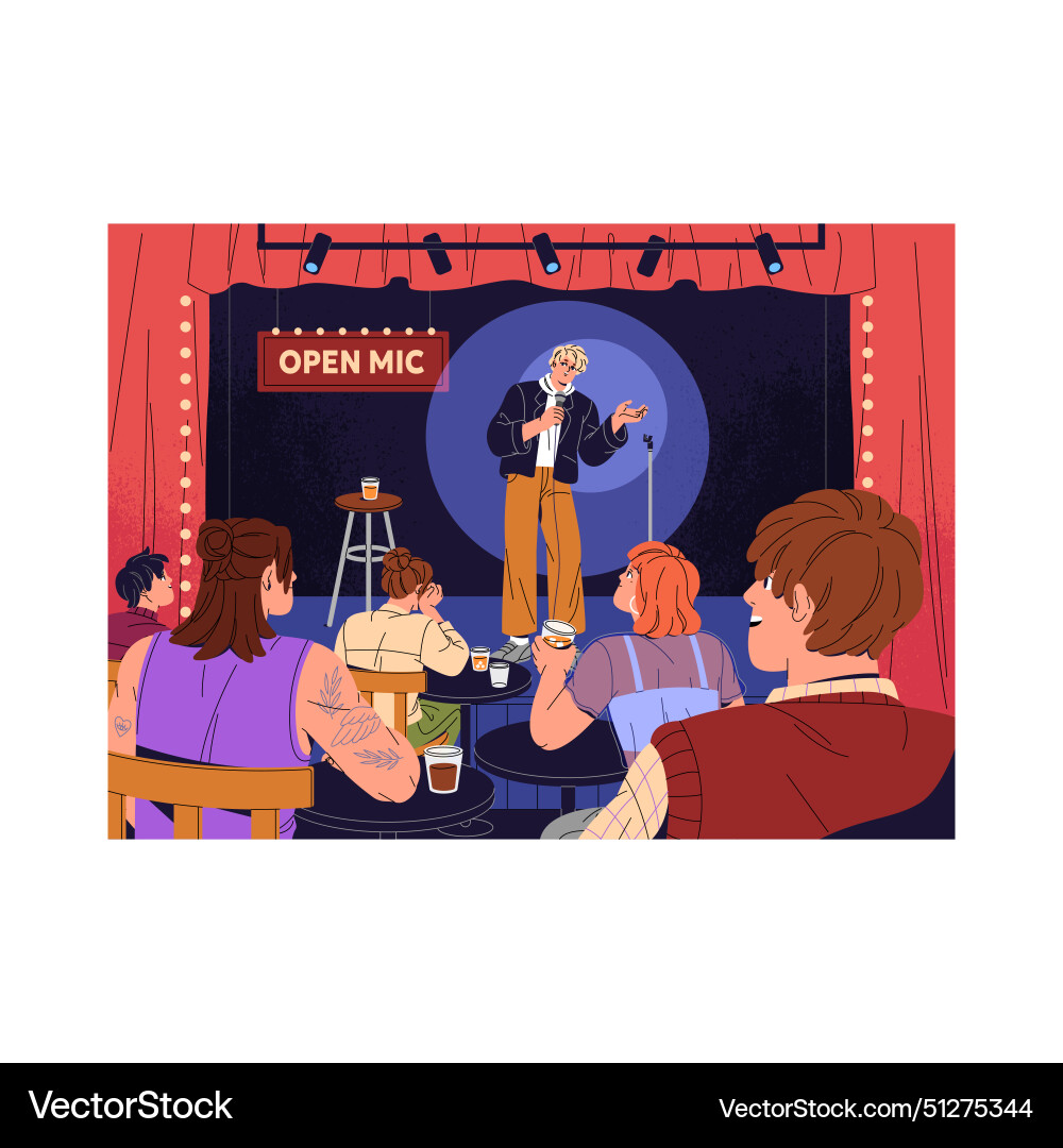 Comedian performs on open mic comic talks tells Vector Image