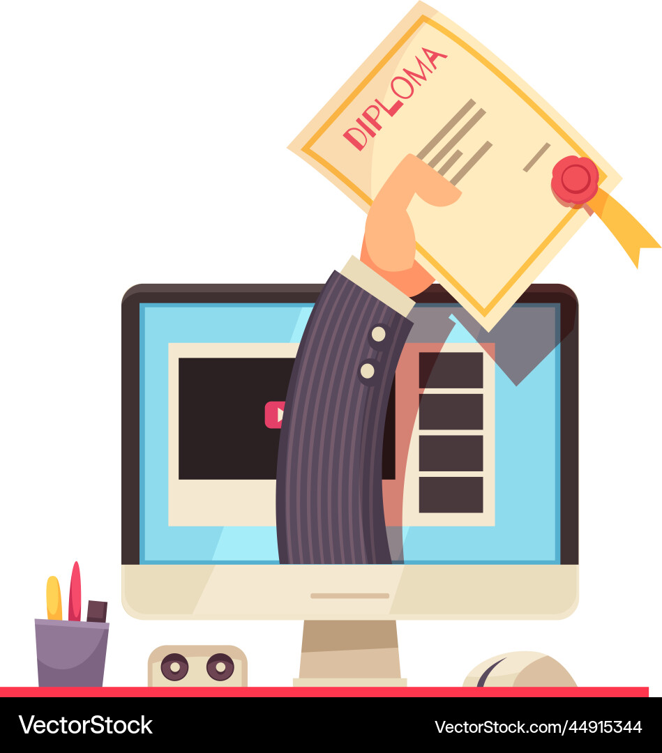 Get diploma online composition Royalty Free Vector Image