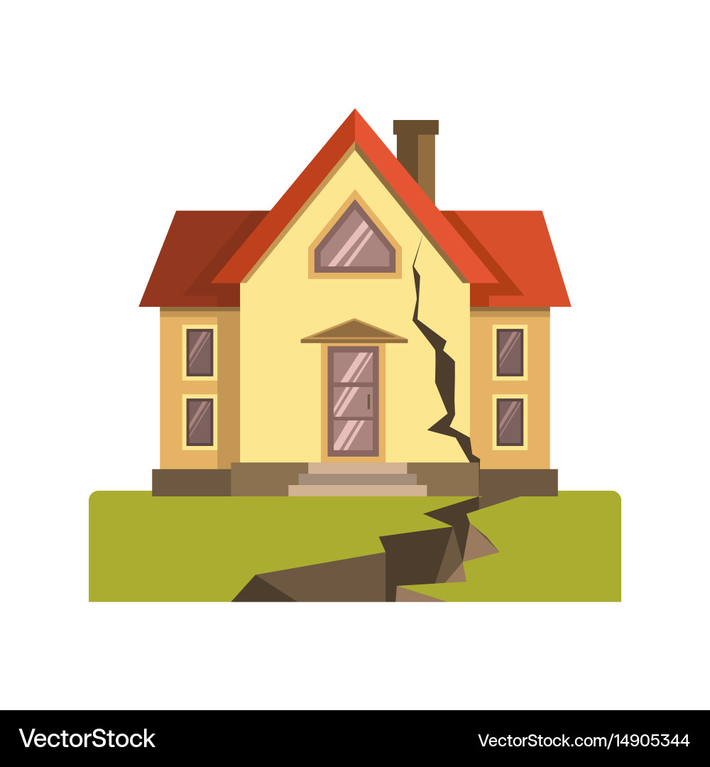 House cracked in earthquake Royalty Free Vector Image