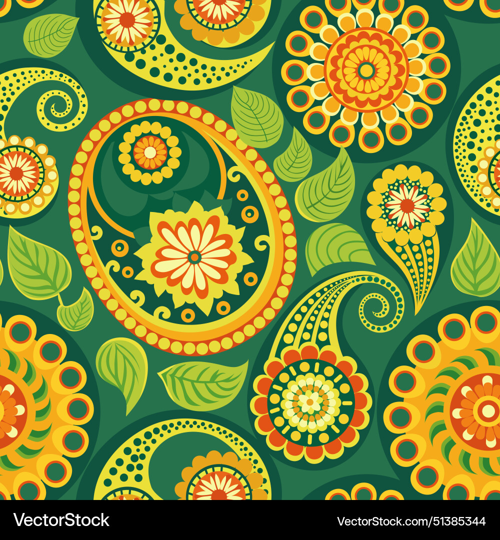 Indian flower pattern on green background Vector Image