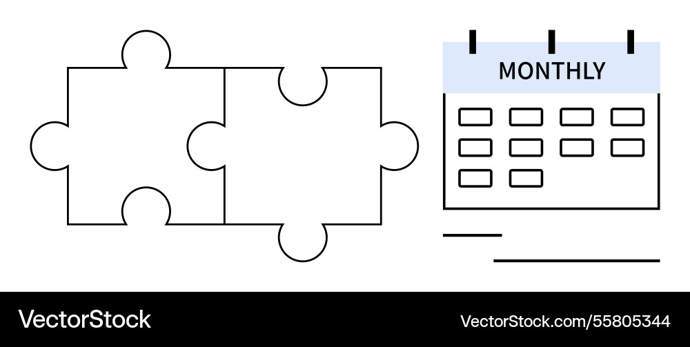 Puzzle pieces connecting with monthly calendar Vector Image