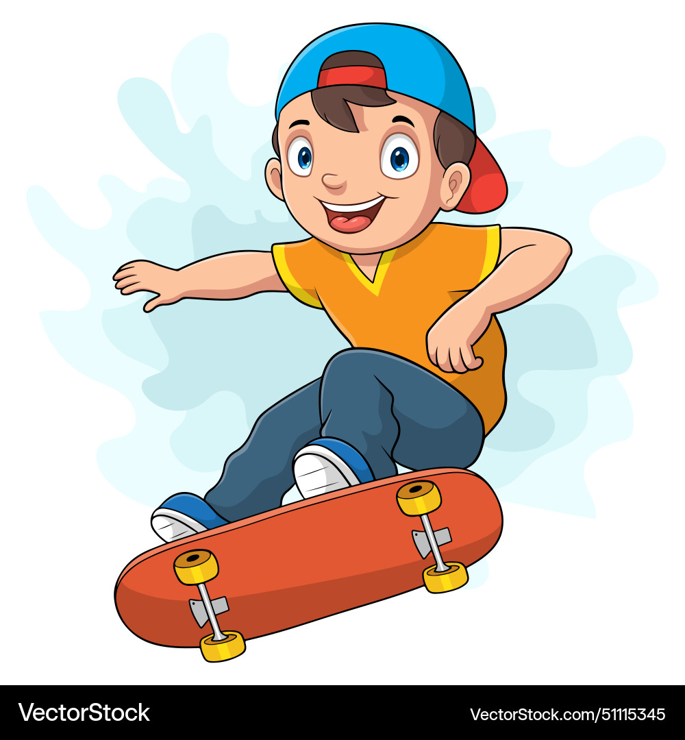 Cartoon happy little boy skateboarding Royalty Free Vector