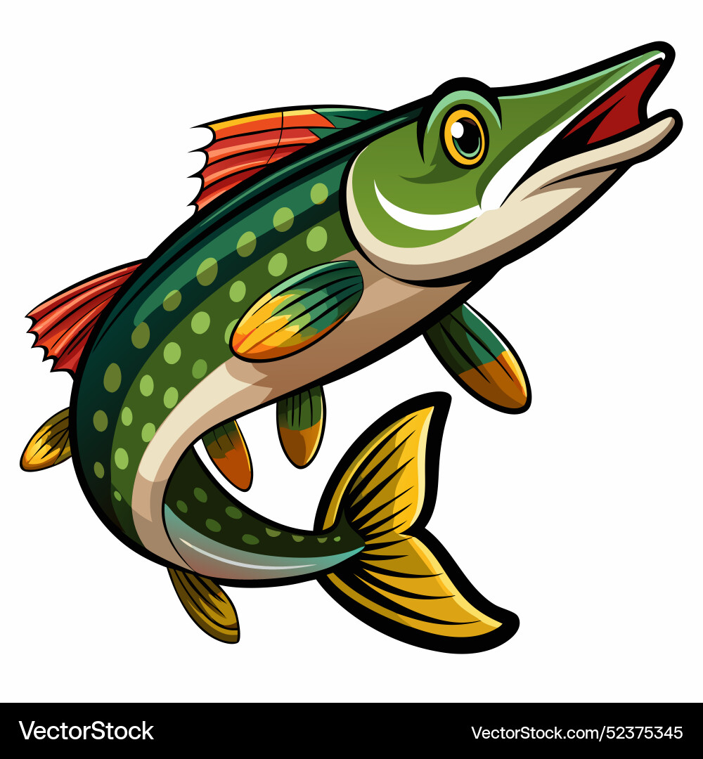 Chain pickerel fish goes kawaii Royalty Free Vector Image