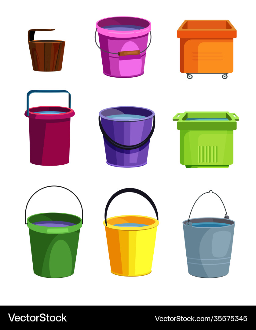Colorful buckets set Royalty Free Vector Image