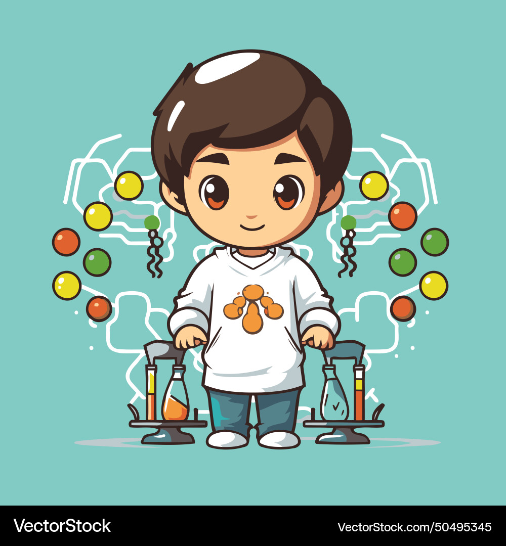 Cute little boy playing with science experiments Vector Image