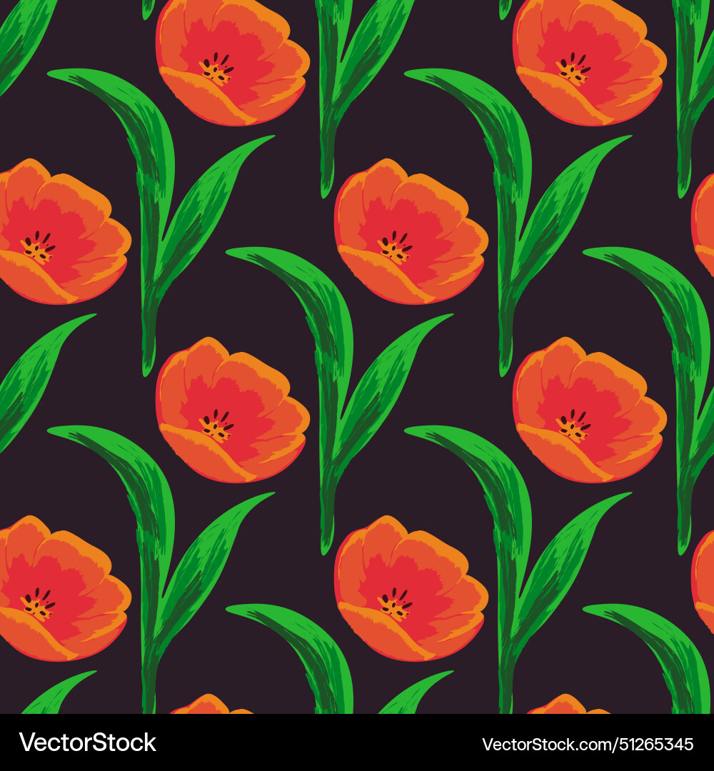 Pink poppy drawn seamless pattern blossom Vector Image