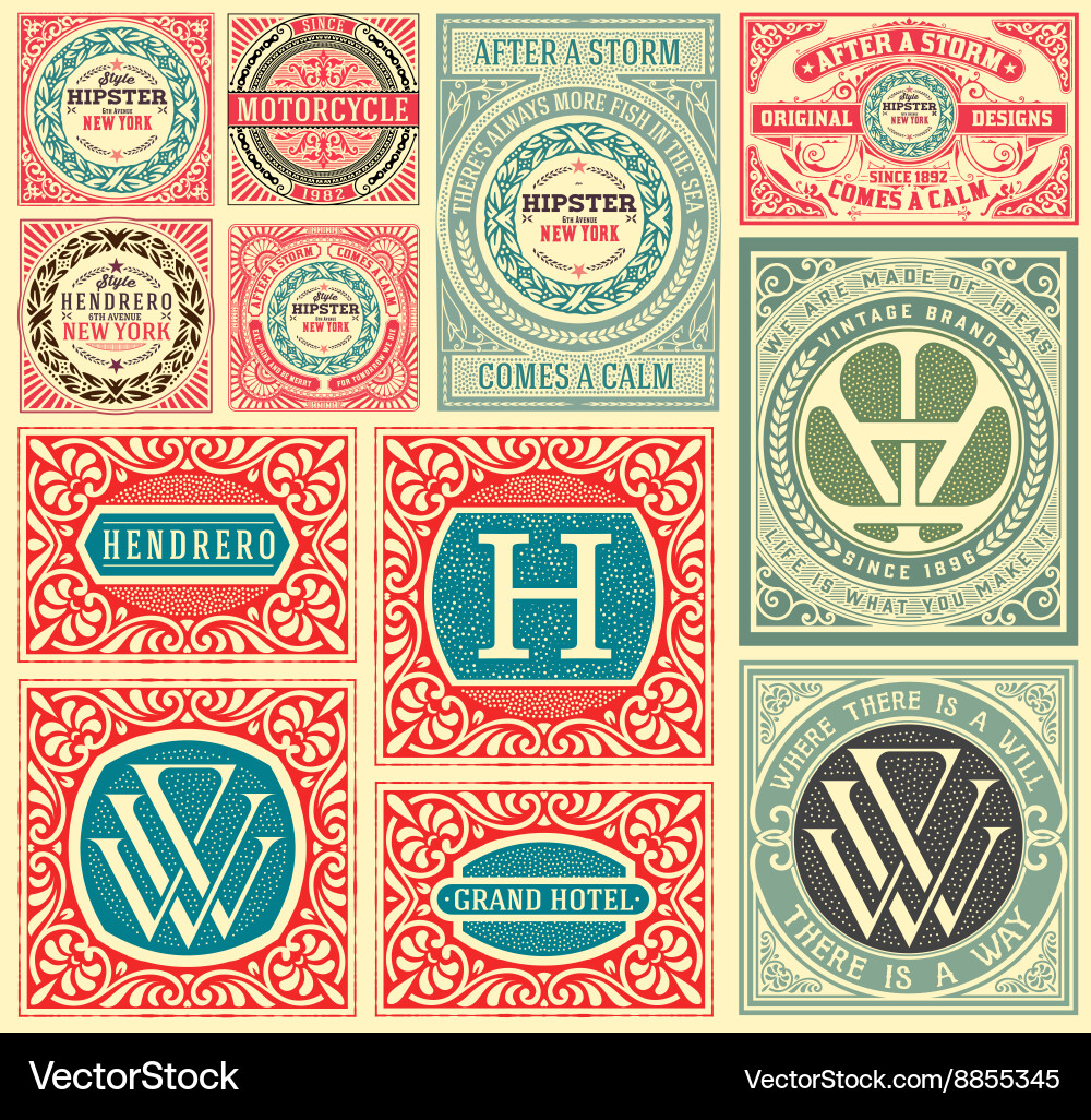 Retro cards set elements organized by layers Vector Image